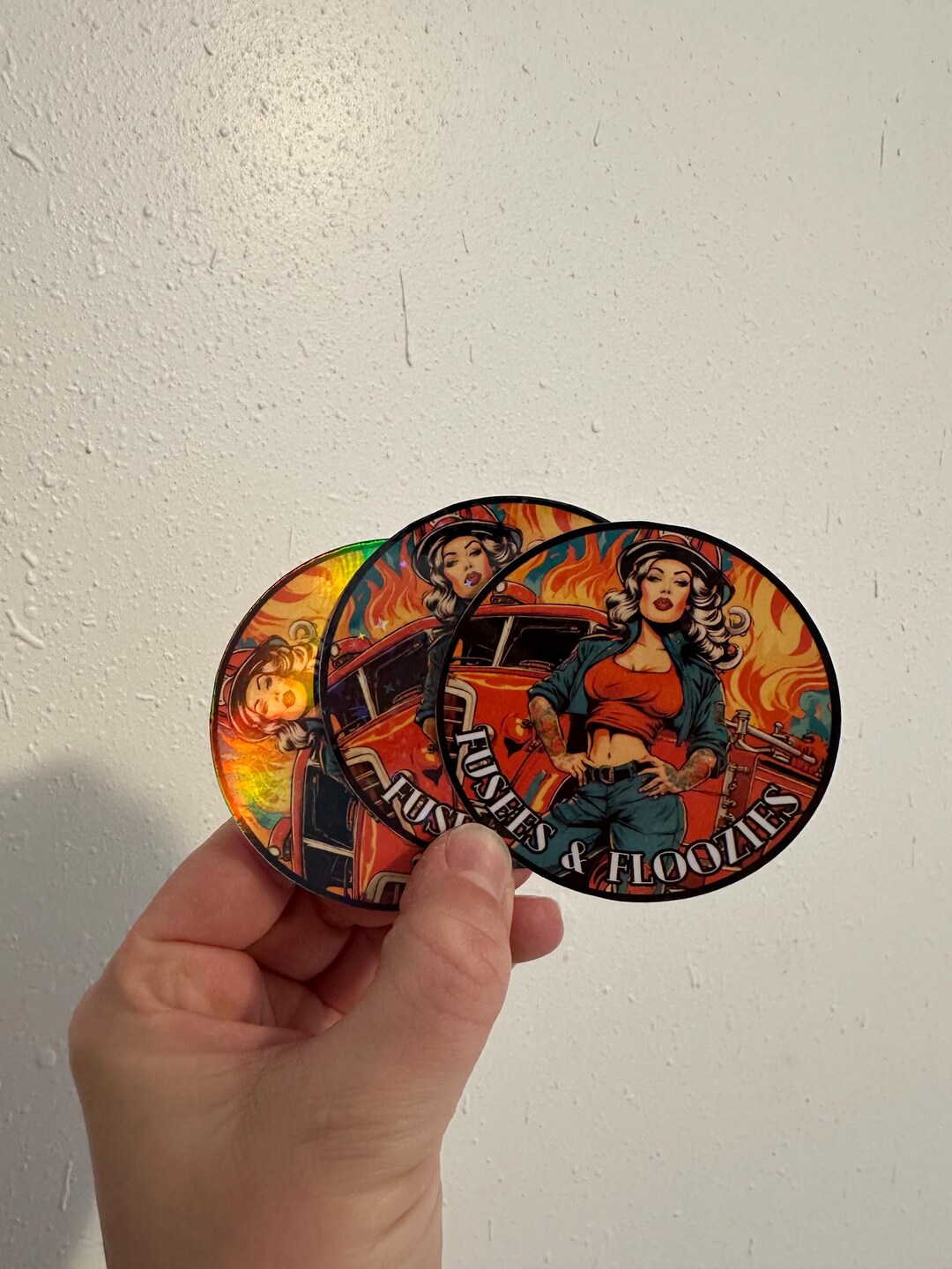 Fuses & Floozies Firefighter Pinup Sticker – Retro Tattoo Style Fire ...