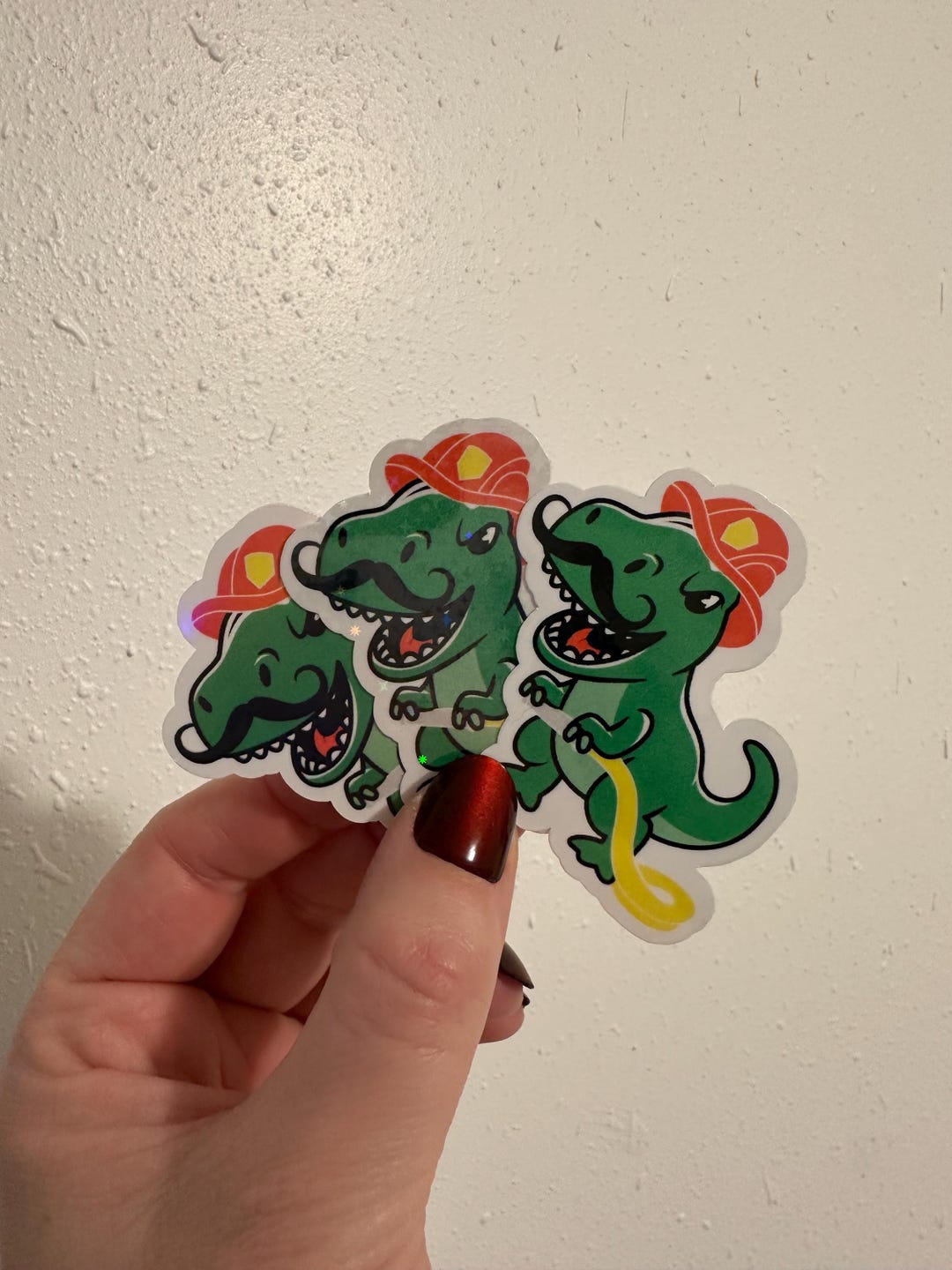 Firefighter Mustache Dinosaur Kiss-cut Stickers, Fireman Gift, Humorous ...