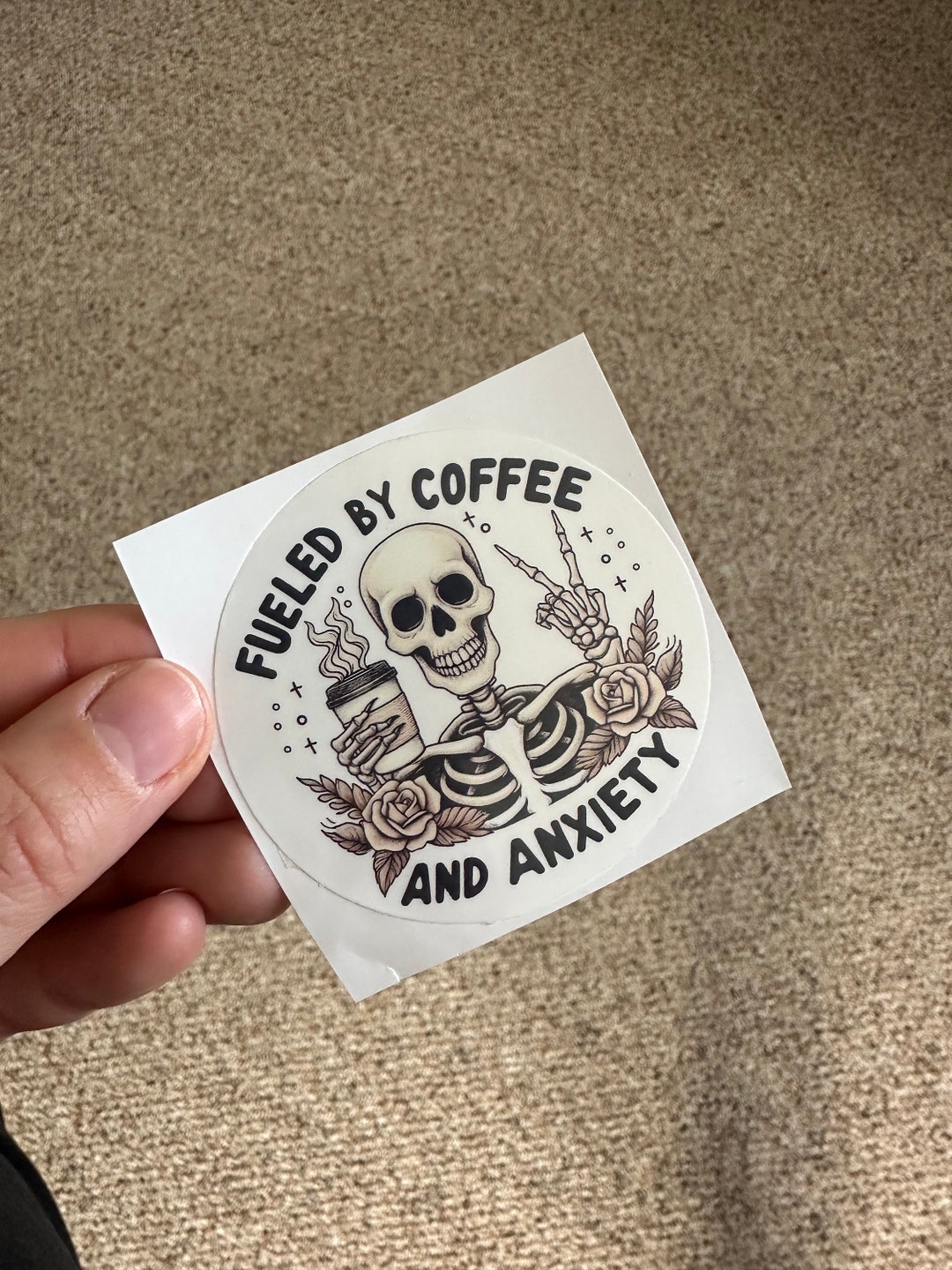 Fueled by Caffeine and Anxiety Skull Sticker - Etsy
