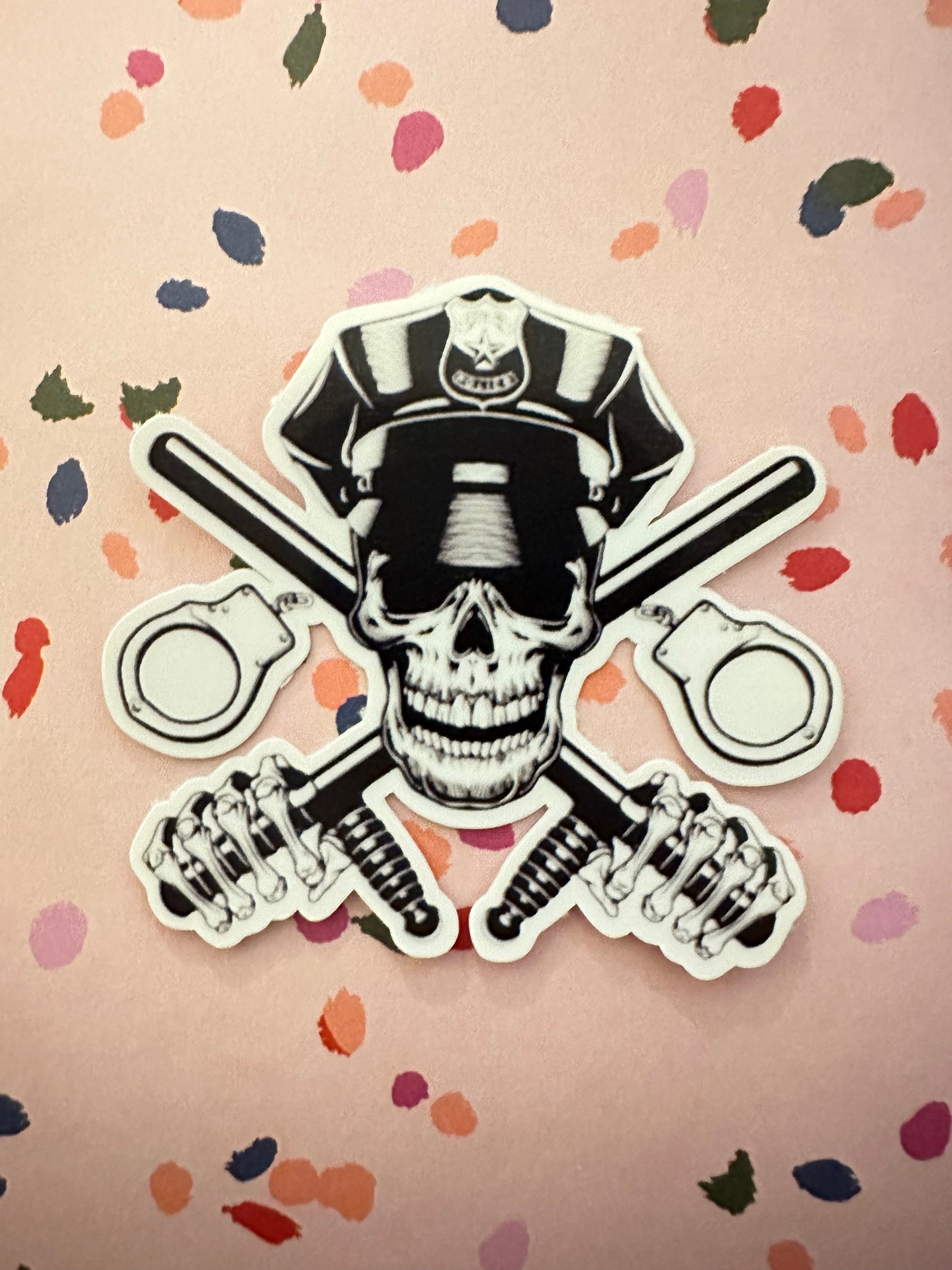 Skeleton Police Officer Cut Out Sticker - Etsy UK