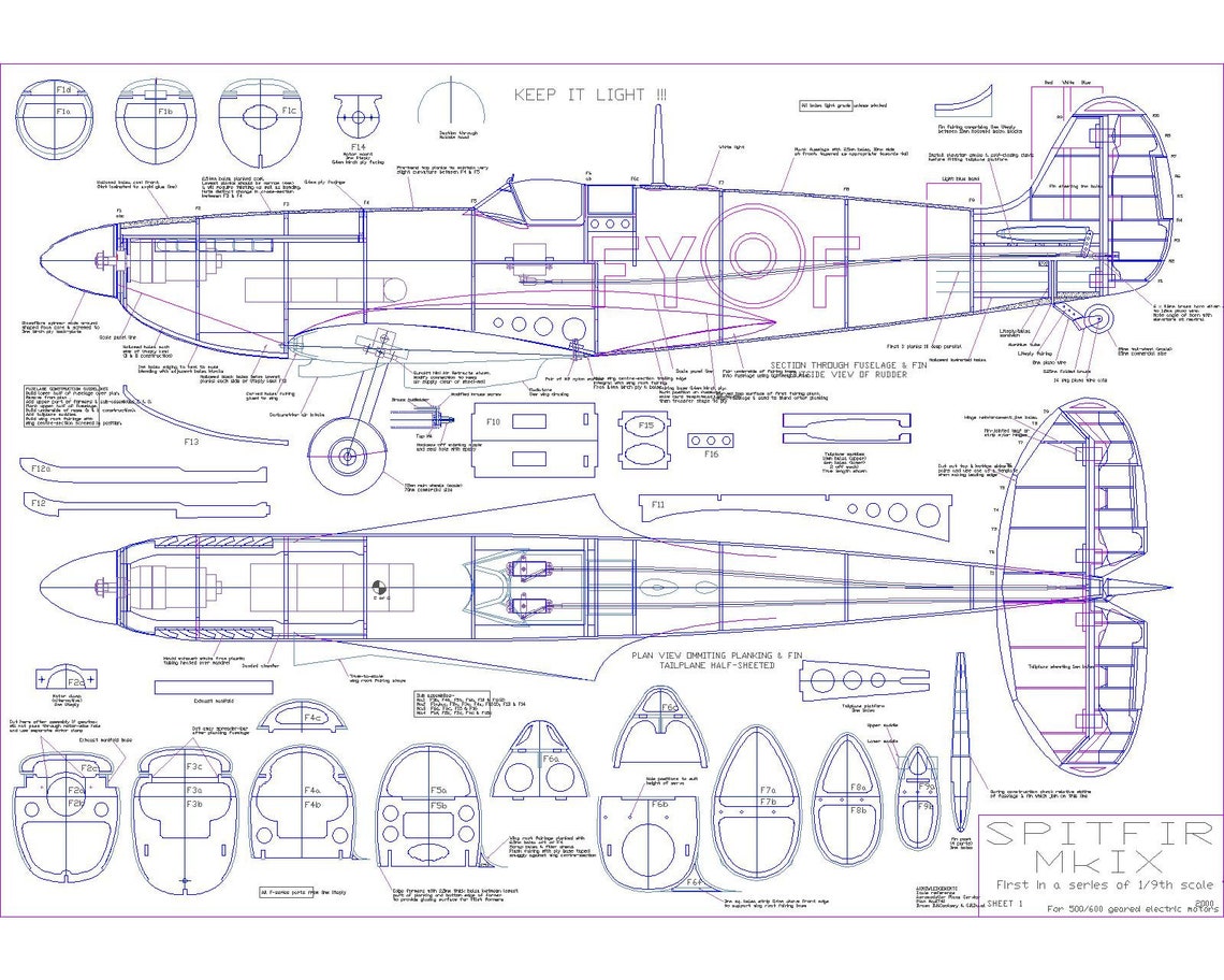 Aircraft RC Plane Model Spitfire MK9 Digital Plans PDF DXF - Etsy