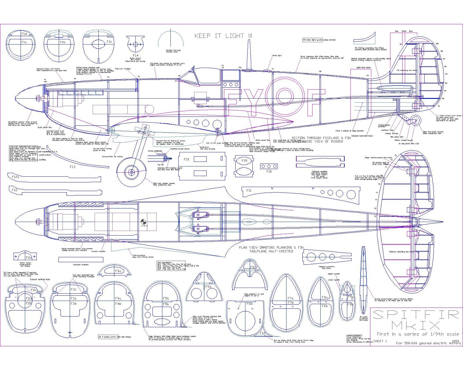 Aircraft RC Plane Model Spitfire MK9 Digital Plans PDF + DXF - Etsy