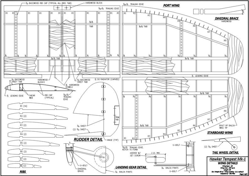 Aircraft RC Plane Model Hawker Tempest MK1 Digital Plans PDF + DXF - Etsy