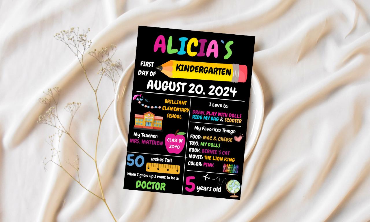 Printable First Day of Kindergarten Sign,back to School Sign,1st Day of ...