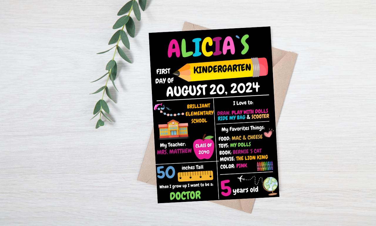 Printable First Day of Kindergarten Sign,back to School Sign,1st Day of ...