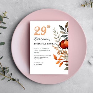 Editable Floral 29th Birthday Invitation Digital Template, Party ...