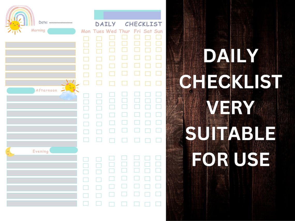 Daily Checklist Kids & Adult Chore Chart - Organize Your Life With ...