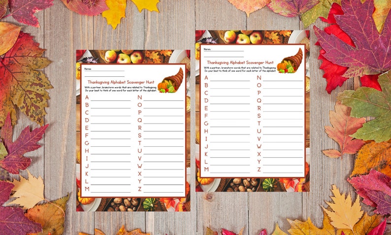 Thanksgiving Alphabet Scavenger Hunt, Thanksgiving Classroom Game ...