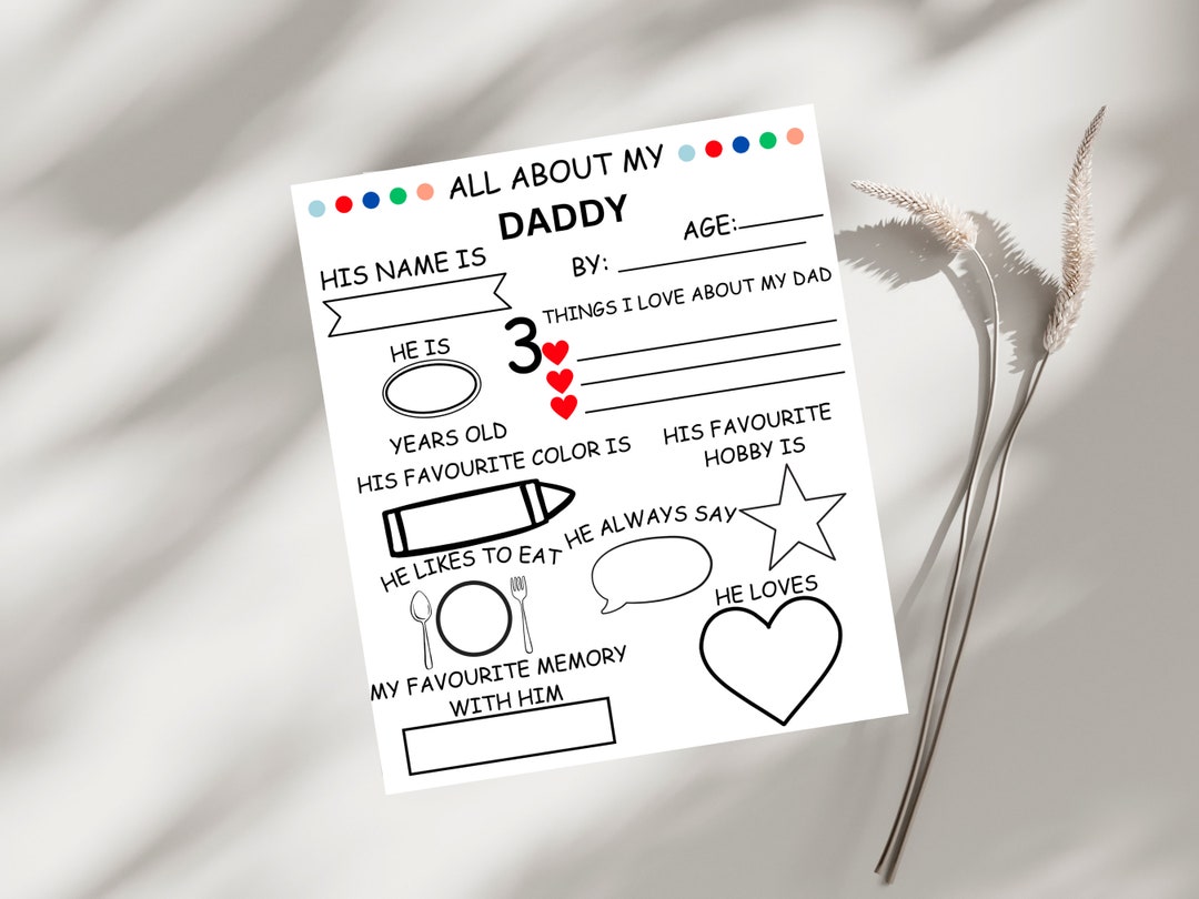 All About My Daddy Printable Worksheet, Father's Day Printable, Fathers ...