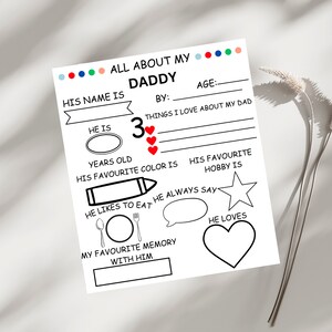 All About My Daddy Printable Worksheet, Father's Day Printable, Fathers ...