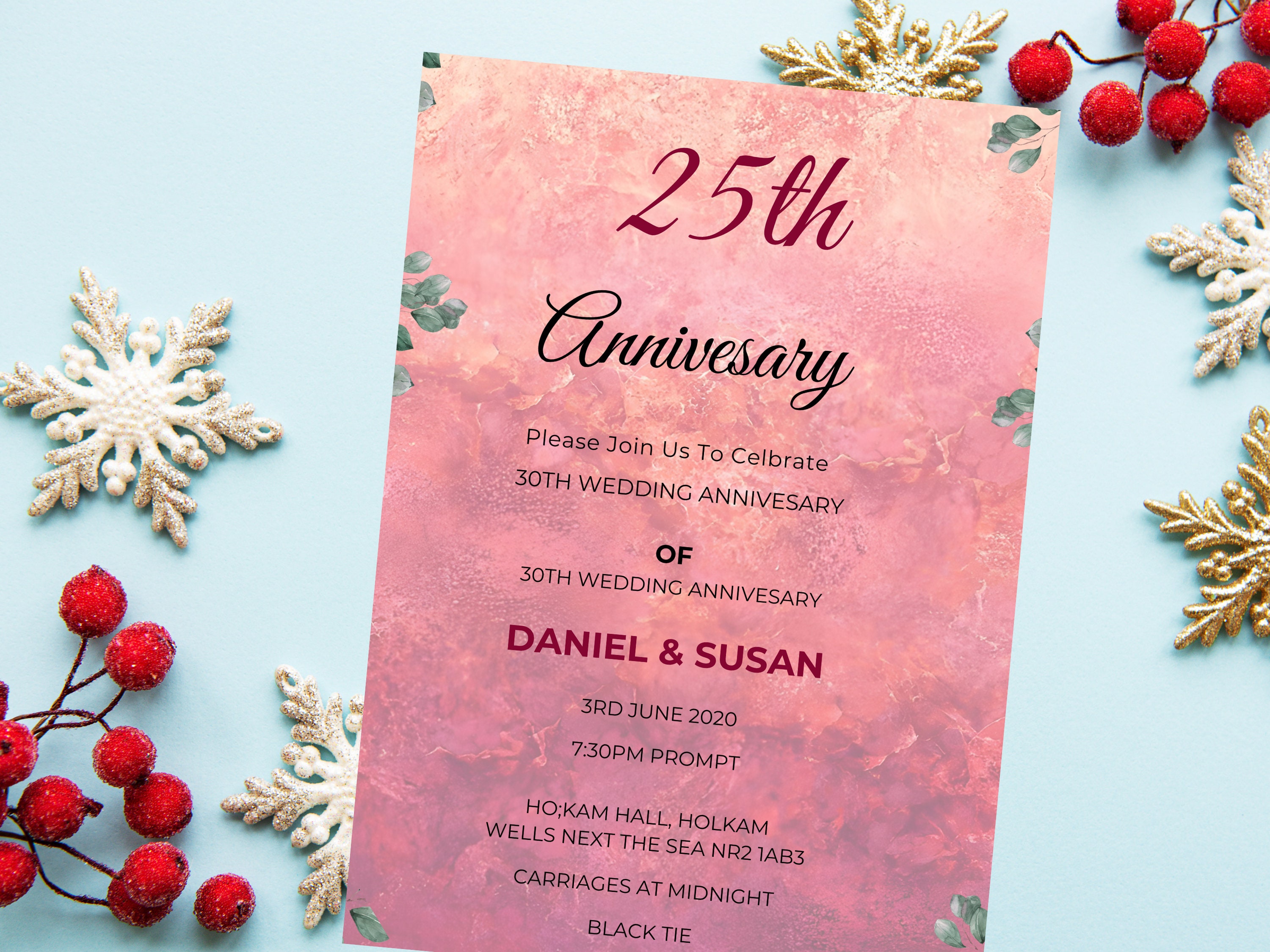 25th Anniversary Invitation Template Anniversary Party Invitation ...