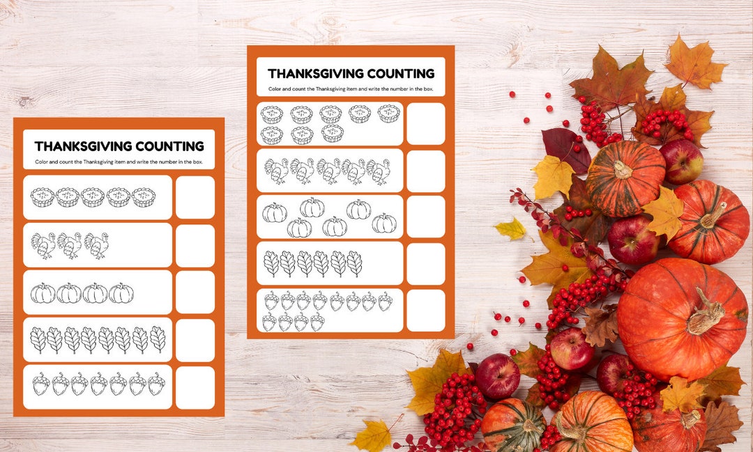 Thanksgiving Counting Math Worksheet, Autumn Math Worksheets, Fall ...