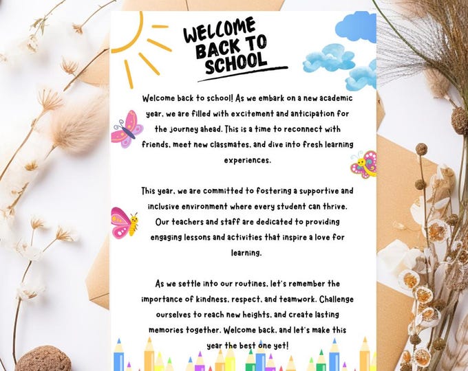 First Day of School Letter From Teacher, Printable Welcome Back to ...