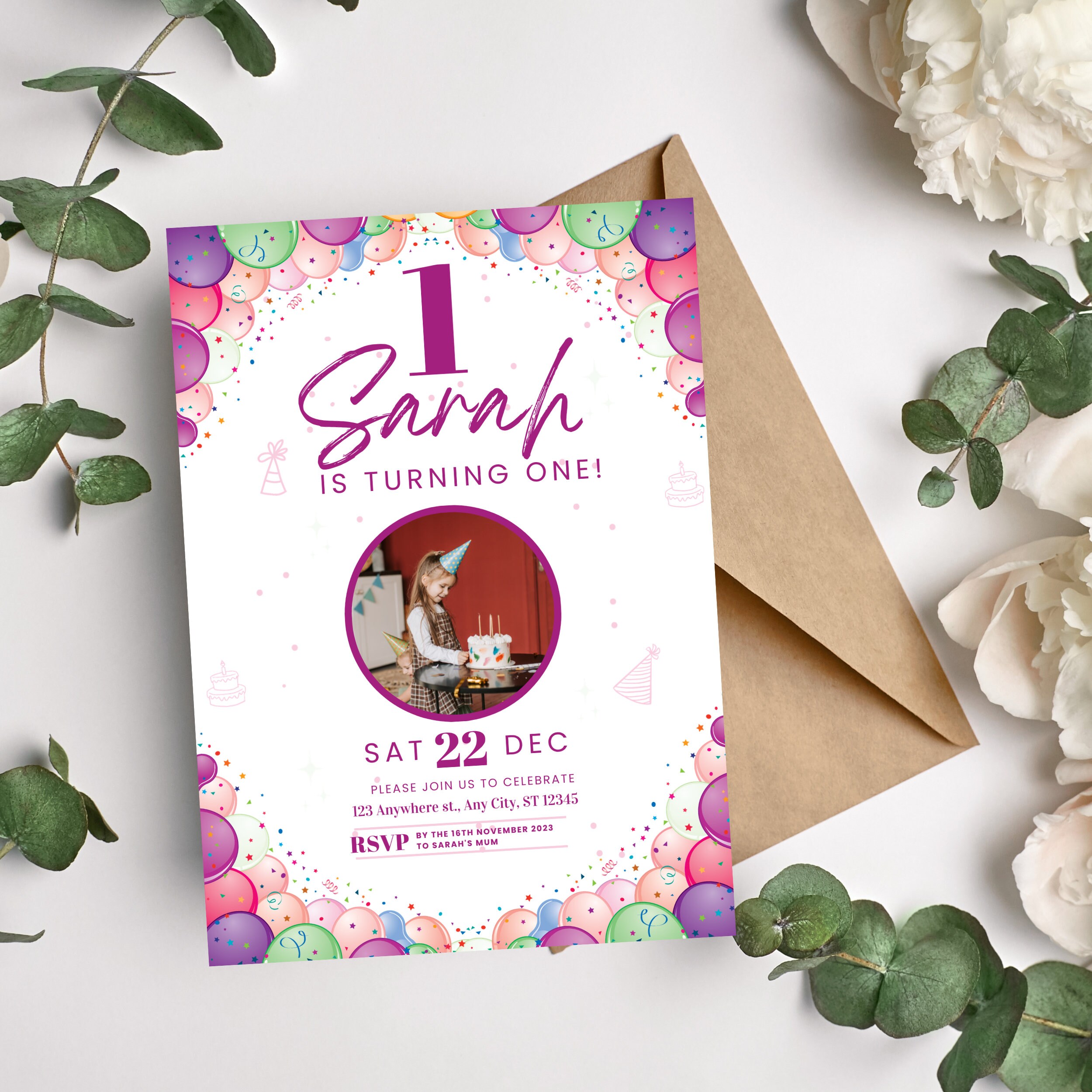 Colorful Balloons Birthday Invitation Template, Editable Birthday ...