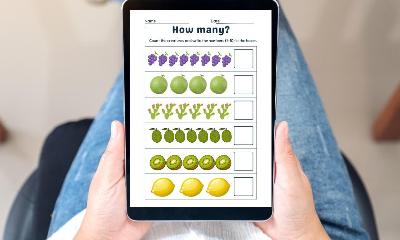 5 Fruit Counting Pages for Kids, Preschoolers Toddlers Learning ...