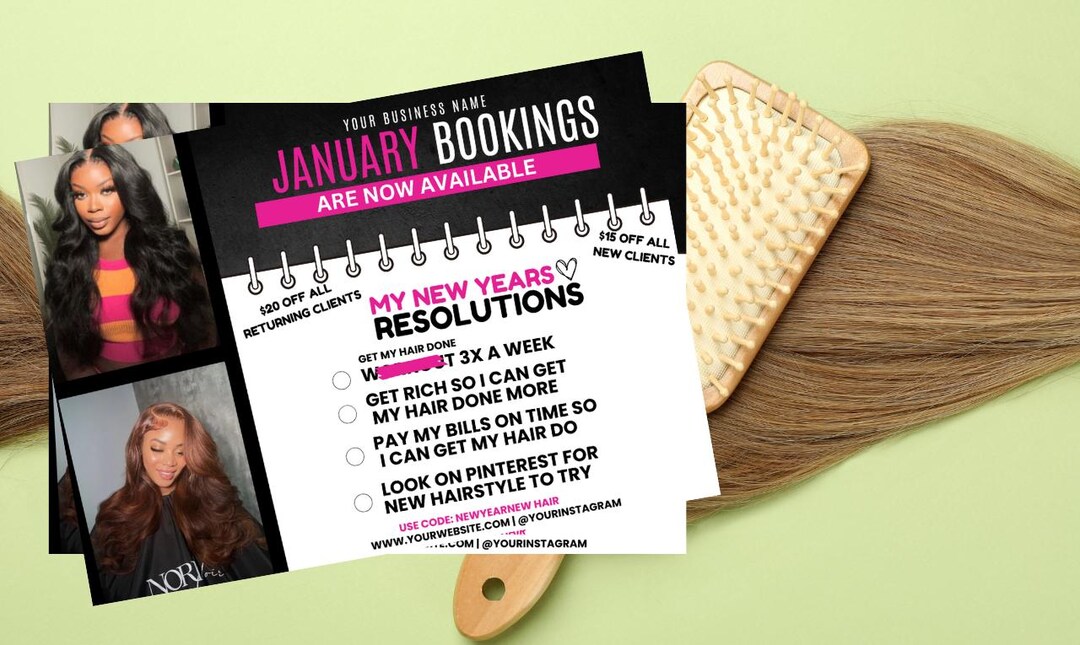 Editable January Hair Booking Flyer, Hair Stylist Flyer, Canva Hair ...