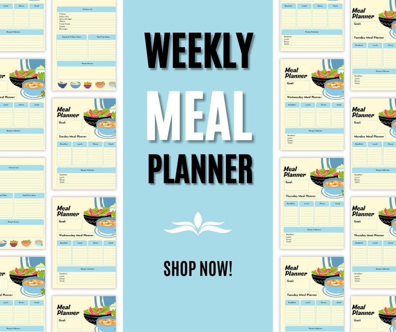 Printable Weekly Meal Planner and Grocery List, Daily Meal Planner ...
