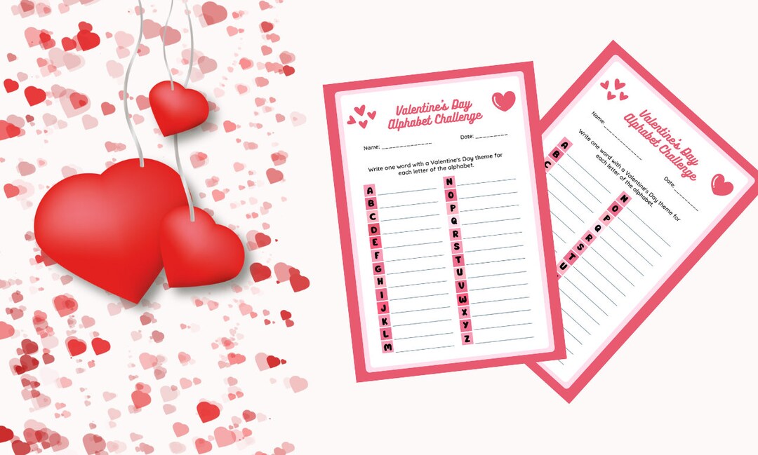 Valentines Day Alphabet Printable Challenge Game Worksheet, Valentines ...