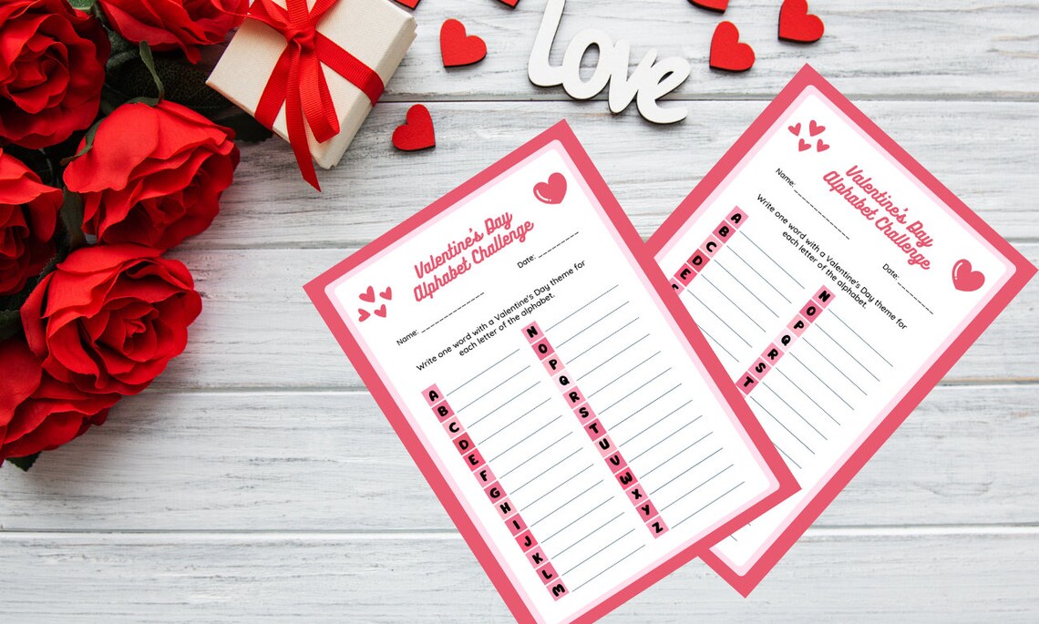 Valentines Day Alphabet Printable Challenge Game Worksheet, Valentines ...