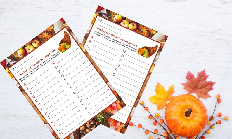 Thanksgiving Alphabet Scavenger Hunt, Thanksgiving Classroom Game ...