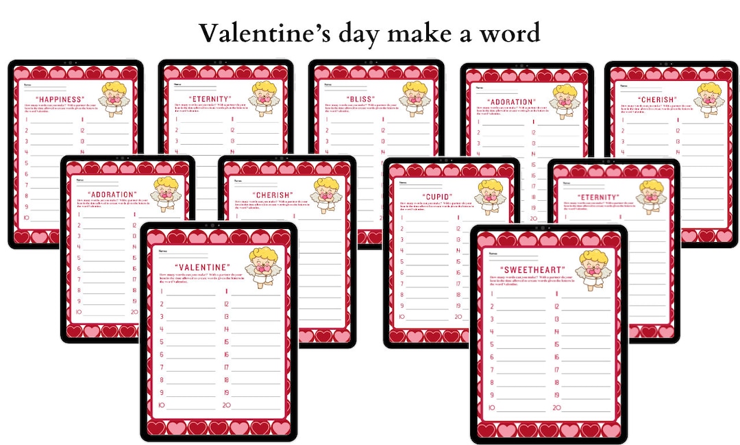 Valentine Make a Word Worksheet, Printable Valentine Worksheet, Holiday ...