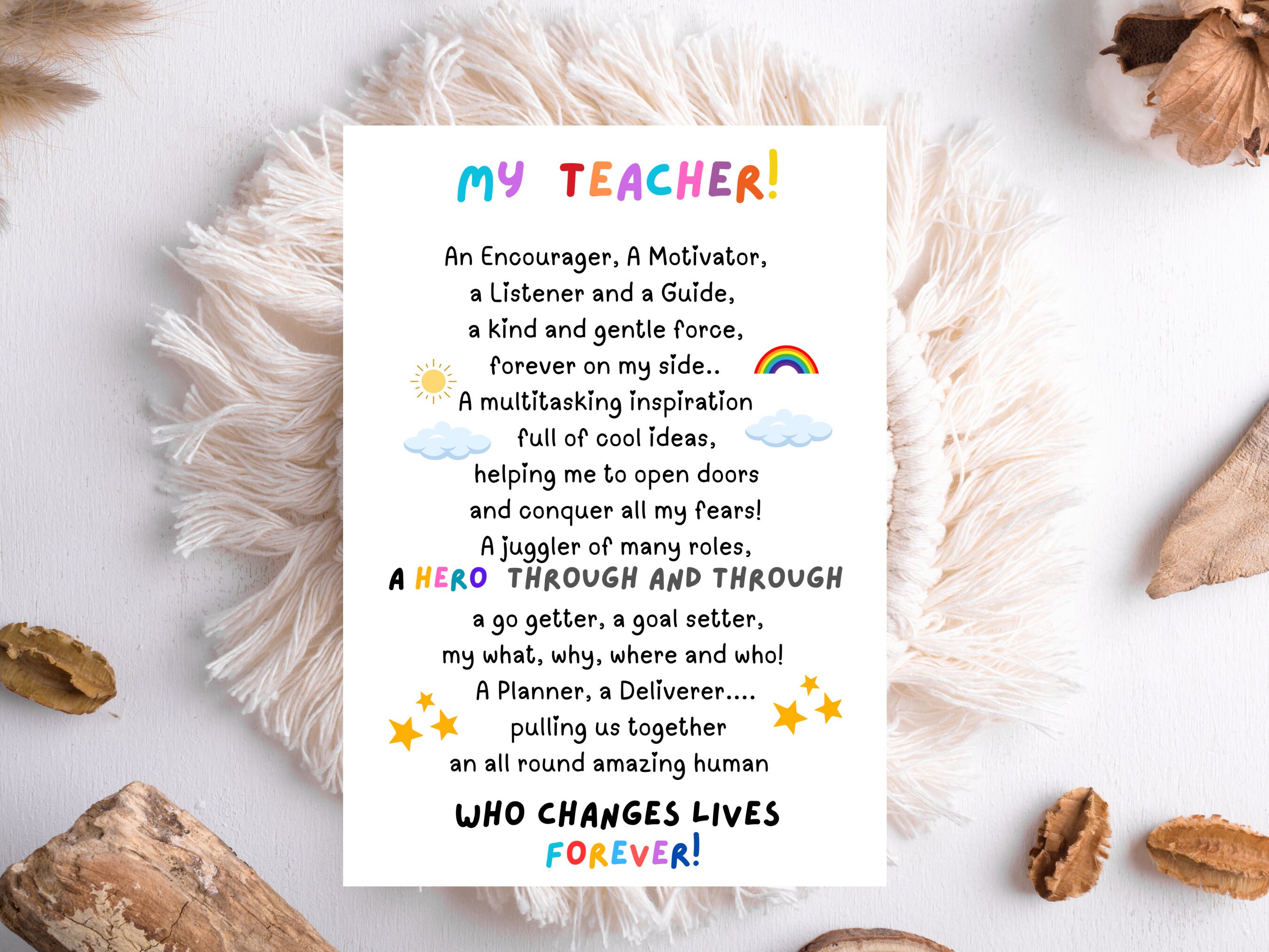 Printable Teacher Card, Teacher Appreciation Card, Thank You Teacher ...