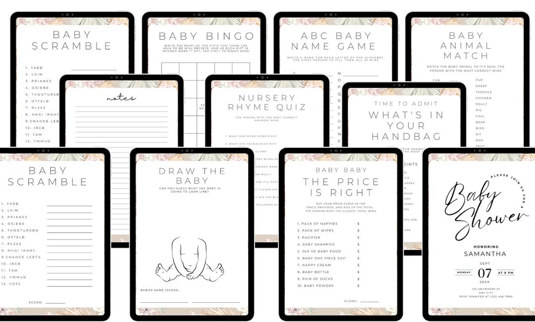 Baby Shower Bundle, Baby Shower Games, Baby Shower Invitation, Baby ...