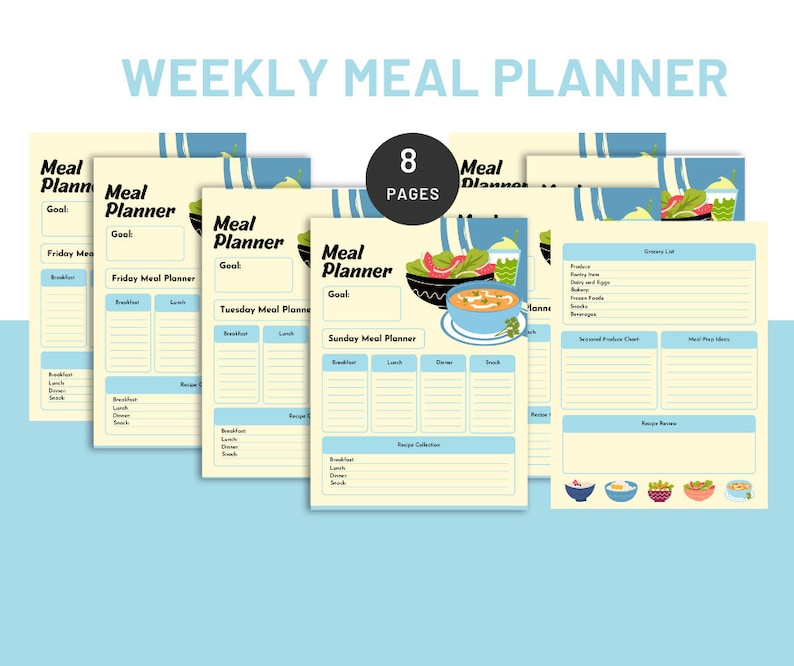 Printable Weekly Meal Planner and Grocery List, Daily Meal Planner ...