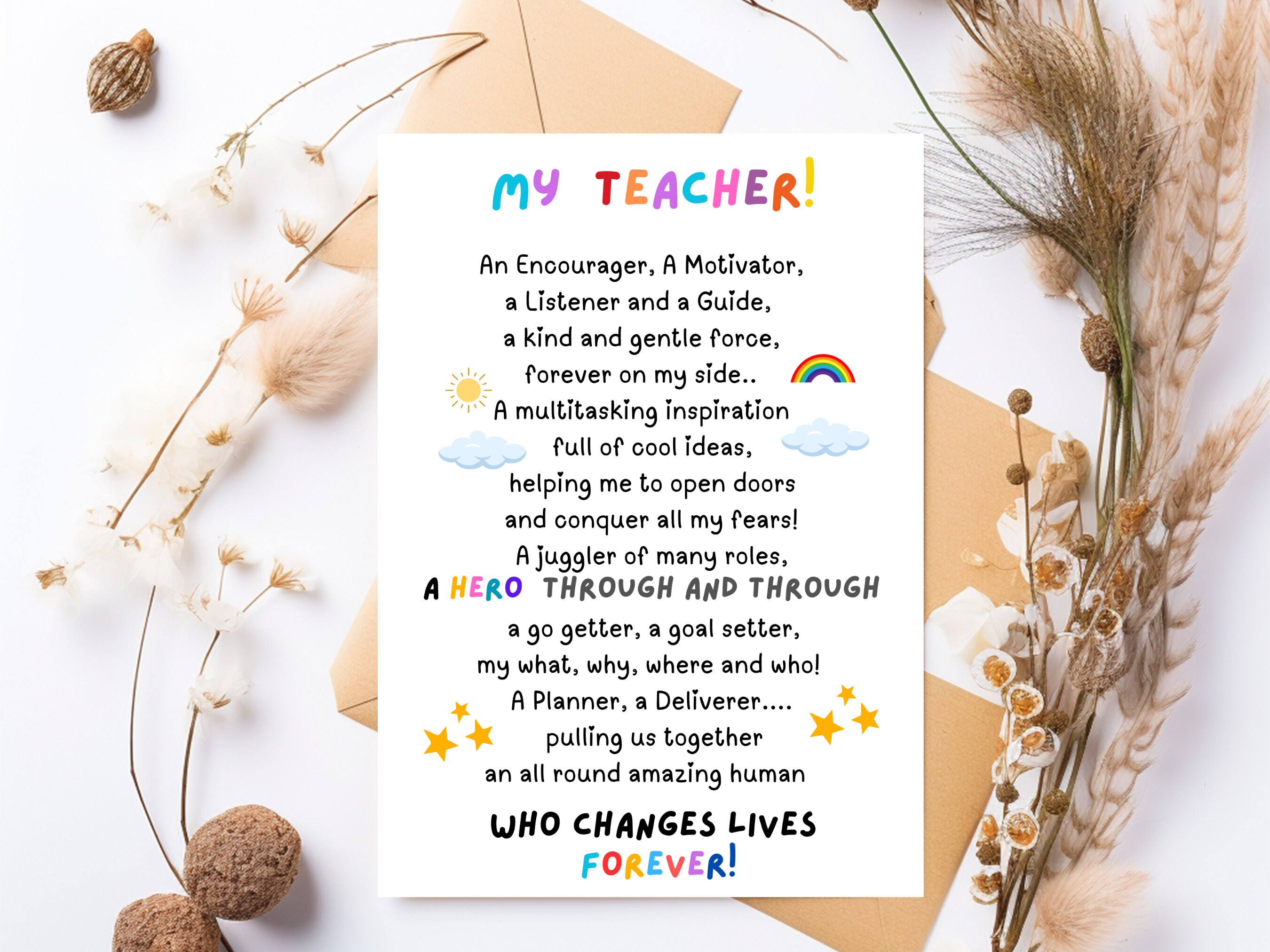 Printable Teacher Card, Teacher Appreciation Card, Thank You Teacher ...