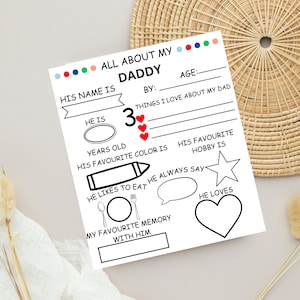 All About My Daddy Printable Worksheet, Father's Day Printable, Fathers ...