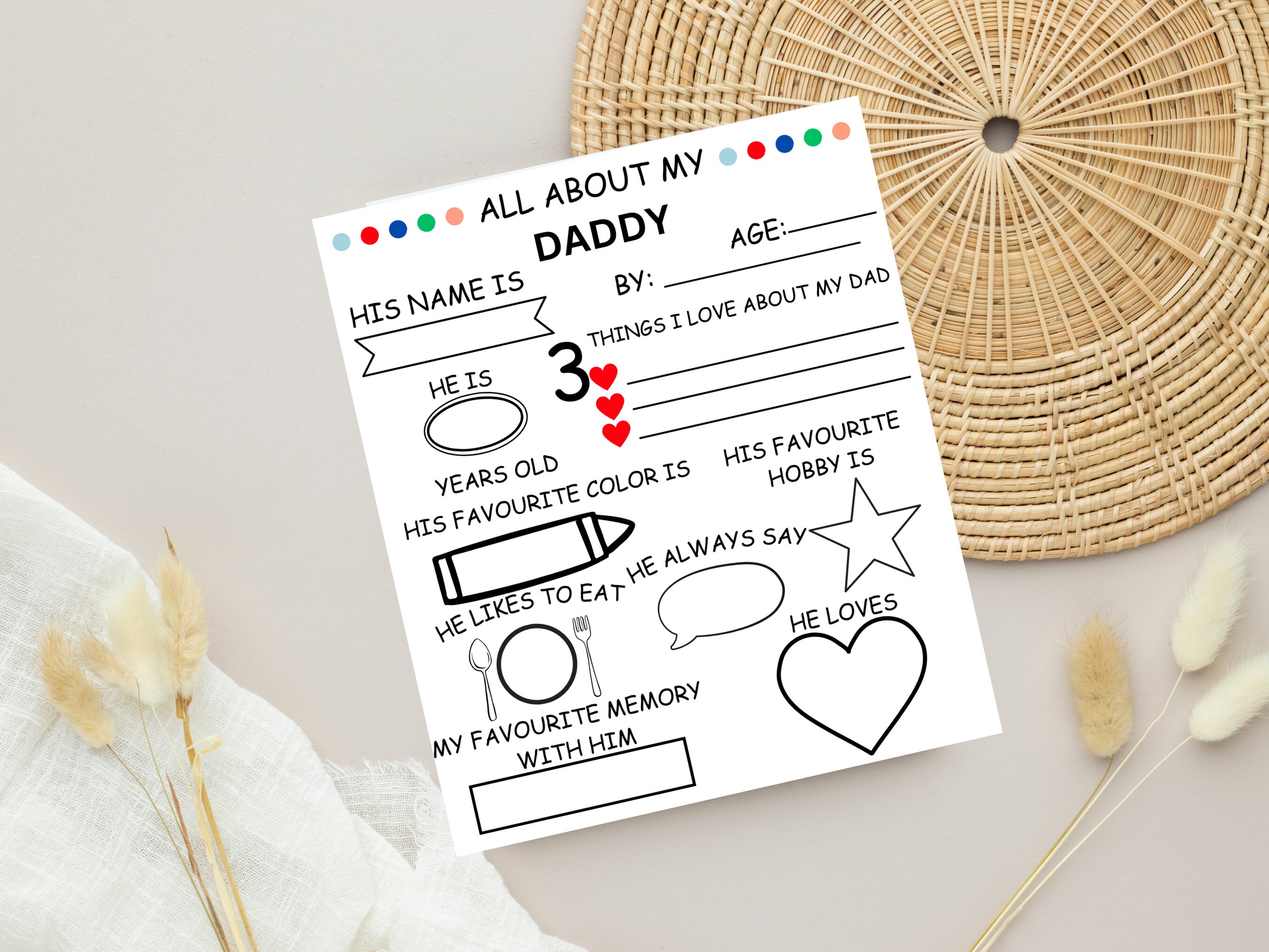 All About My Daddy Printable Worksheet, Father's Day Printable, Fathers ...
