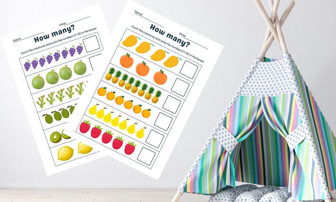 5 Fruit Counting Pages for Kids, Preschoolers Toddlers Learning ...