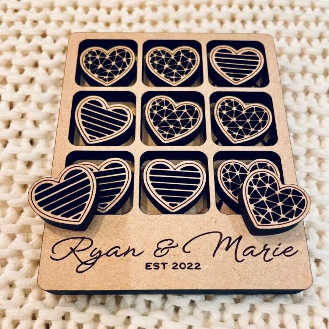 Heart Tic Tac Toe Game Noughts & Crosses Board Valentines Gift Wood ...