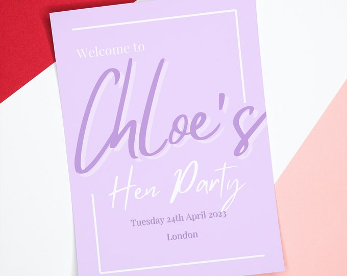 Hen Party Welcome Sign, Bachelorette Sign, Simple Bridal Welcome Sign ...