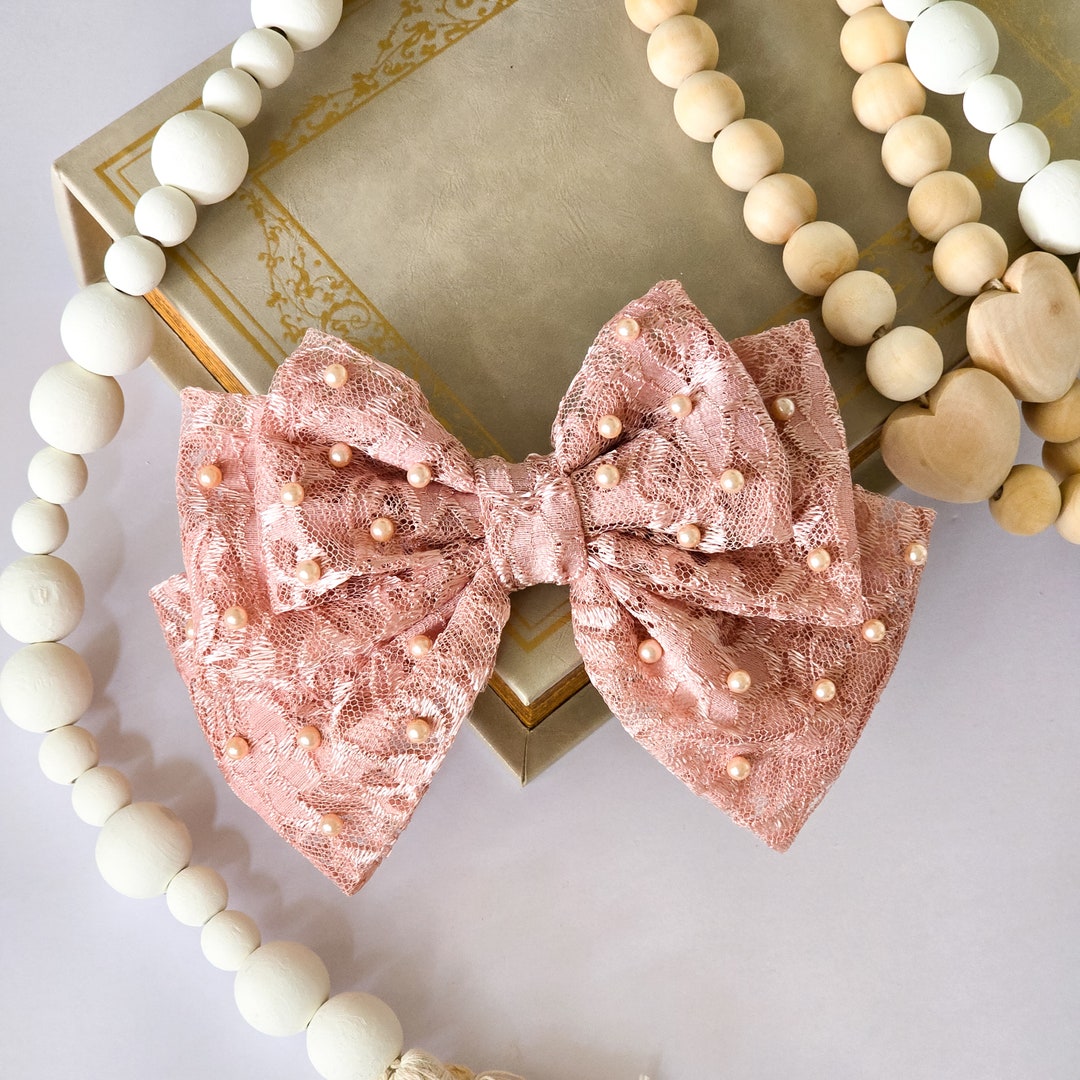 Lace Hair Bow, Elegant Hair Bows, Faux Pearls Hair Bows, Women Hair ...