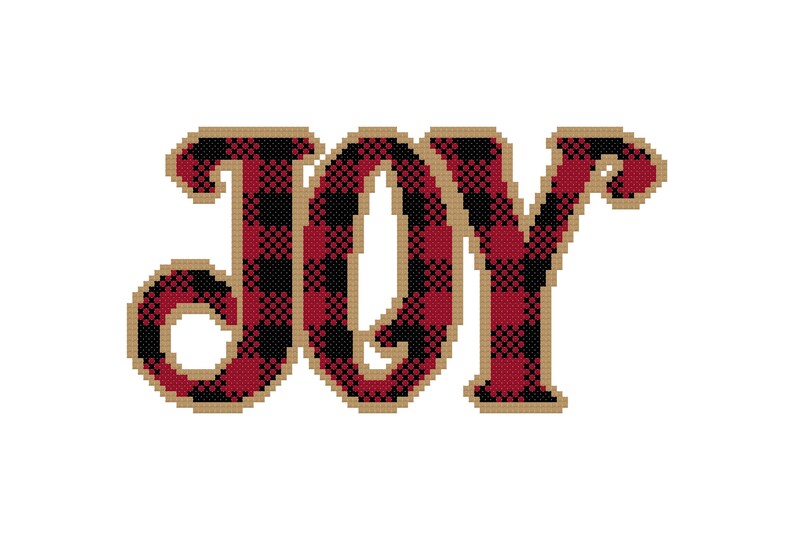 Red Flannel JOY Cross Stitch Pattern - PDF File - Instant Download, X ...