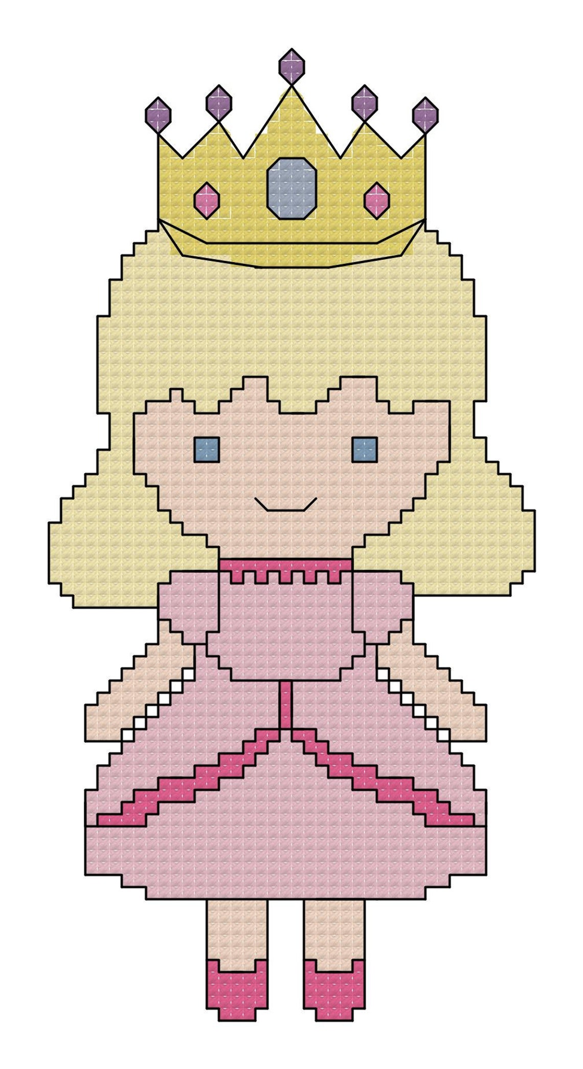 Princess Cross Stitch Pattern in Pink - Digital PDF File - Hoop Art ...