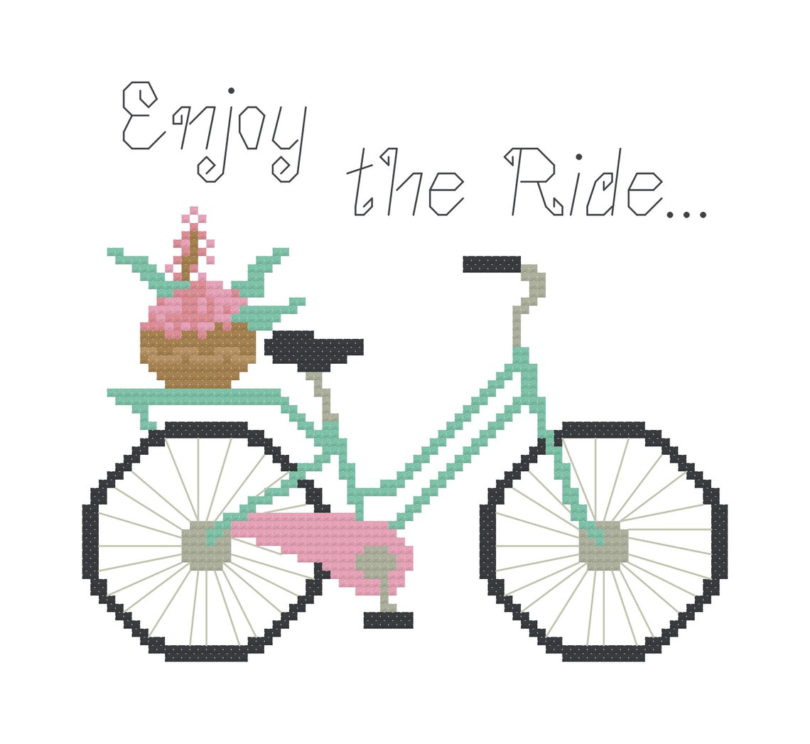 Bicycle Cross Stitch Pattern: Enjoy the Ride Quote (PDF File) - Etsy