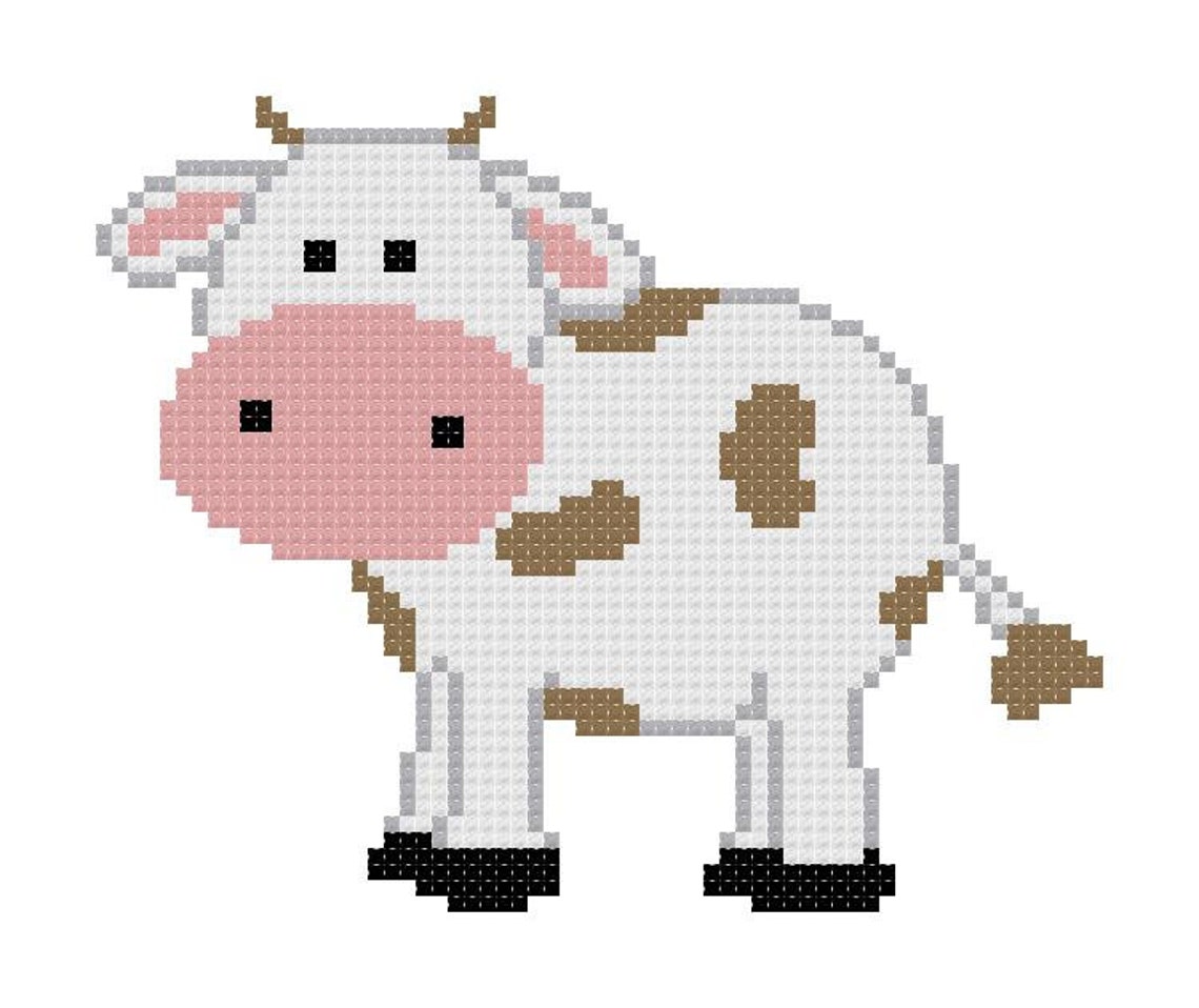 Farm Cross Stitch Pattern of Cute Farm Animals - Cow, Pig, Sheep and ...