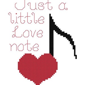 Love Note Cross Stitch Pattern - Music Cross Stitch, Valentine's Day X ...