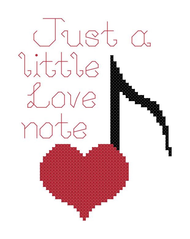 Love Note Cross Stitch Pattern - Music Cross Stitch, Valentine's Day X ...