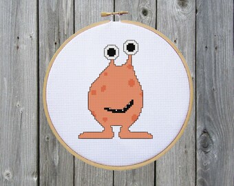 Cute Monster Cross Stitch Pattern in Orange - Digital File/ Instant ...