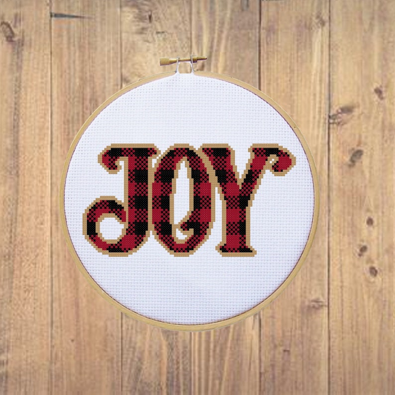 Red Flannel JOY Cross Stitch Pattern - PDF File - Instant Download, X Stitch Pattern, Embroidery ...