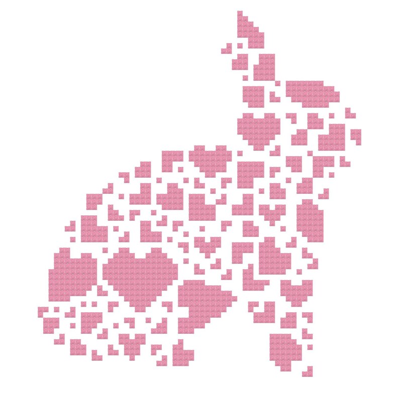 Bunny Cross Stitch Pattern With Hearts in Pink - PDF File - Easter ...