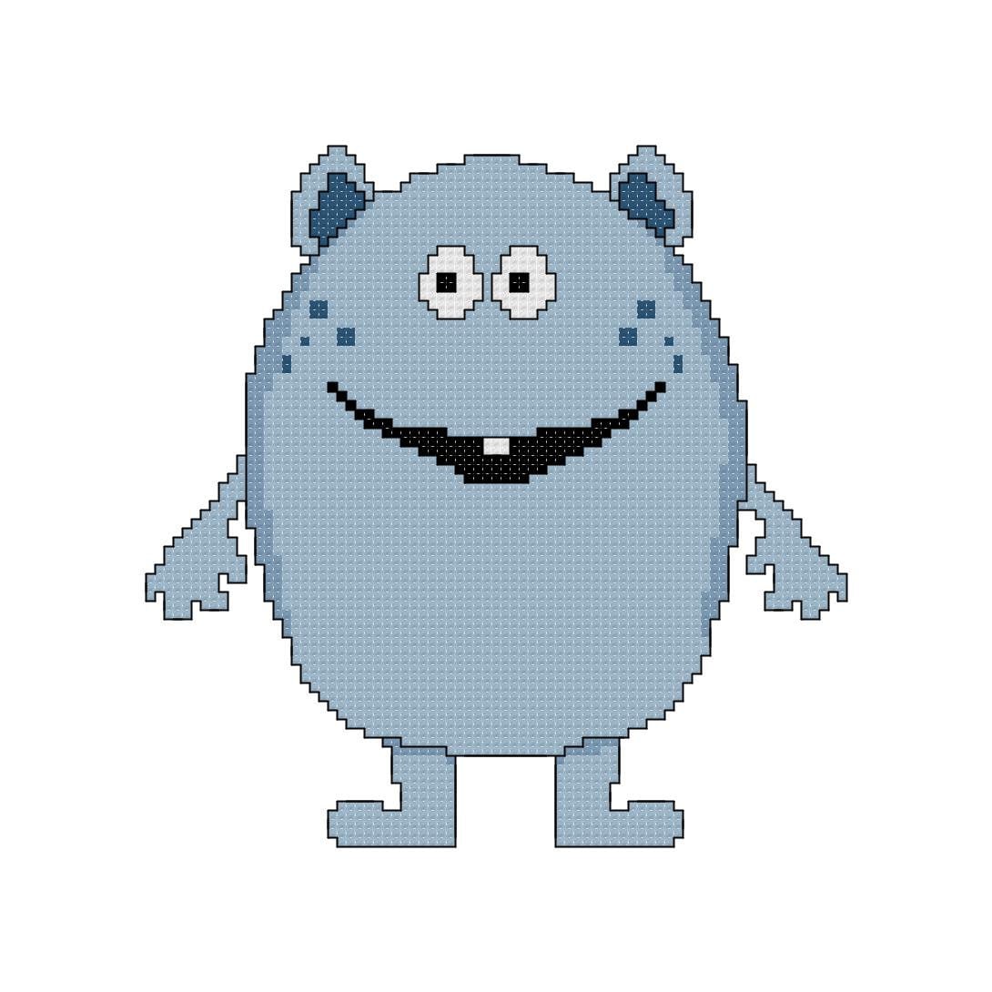 Cute Monster Cross Stitch Pattern in Blue - Digital File- Hoop Art, X ...