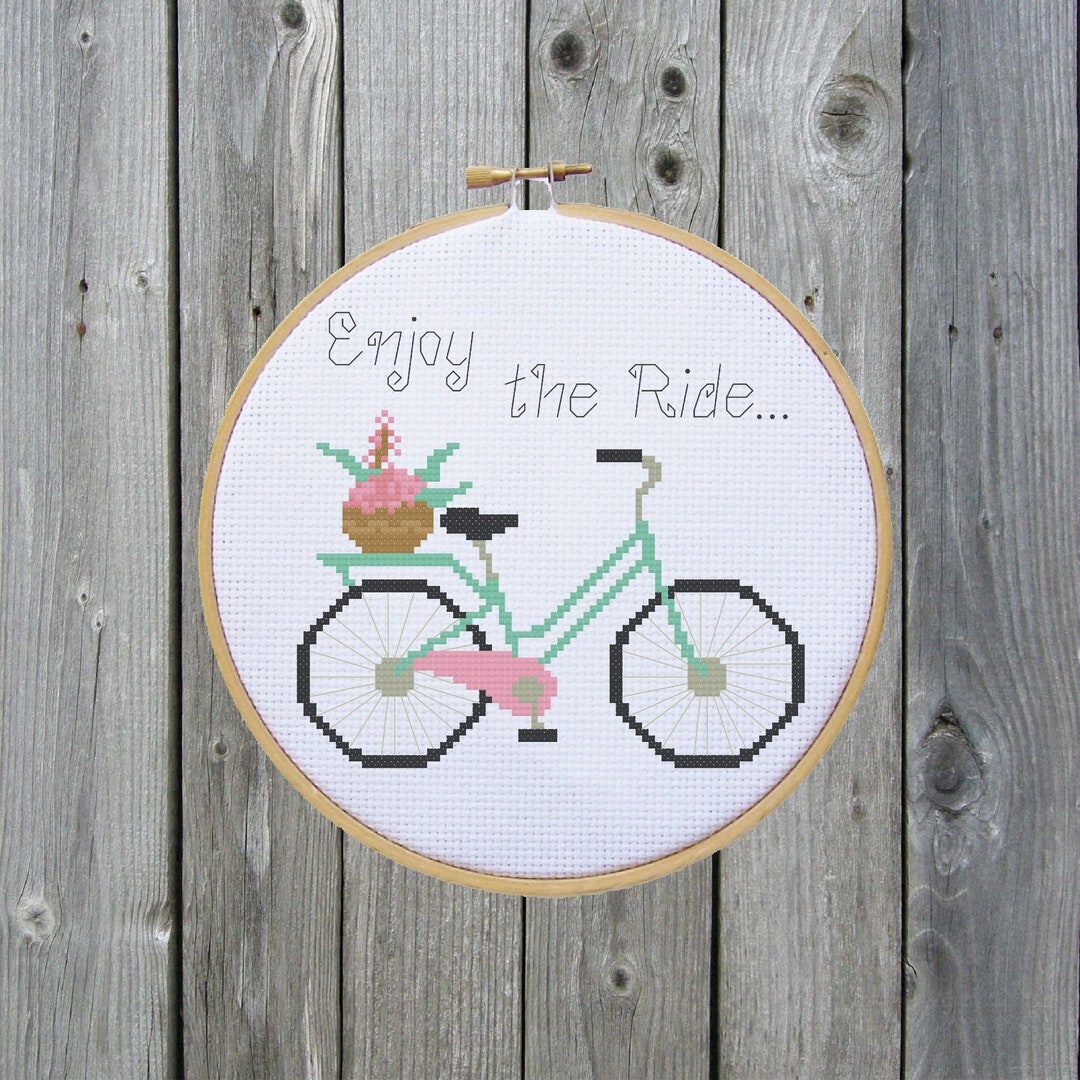 Bicycle Cross Stitch Pattern: Enjoy the Ride Quote (PDF File) - Etsy