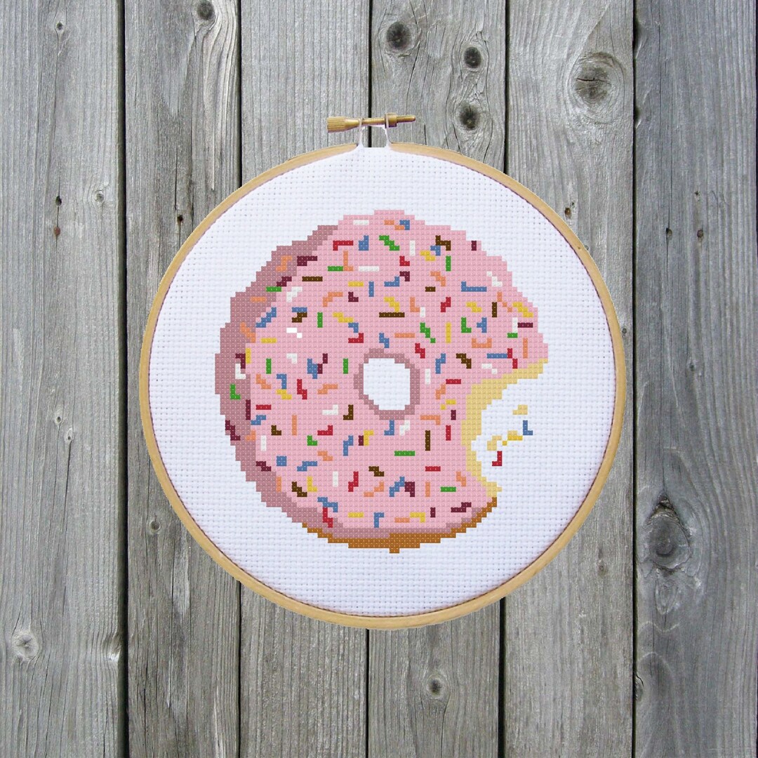 Pink Donut Cross Stitch Pattern: Easy Embroidery Hoop Art (PDF Pattern ...