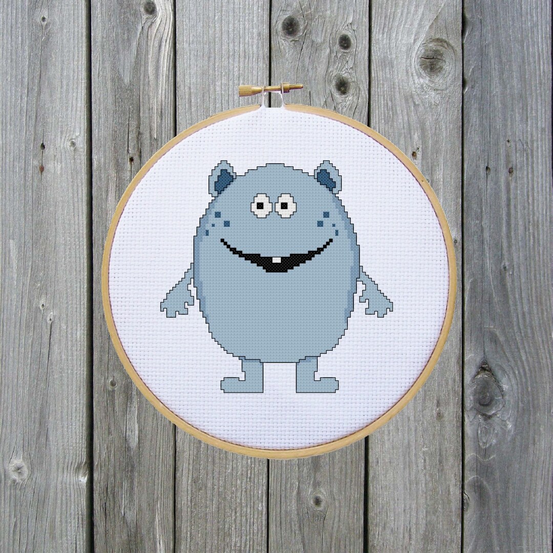 Cute Monster Cross Stitch Pattern in Blue - Digital File- Hoop Art, X ...