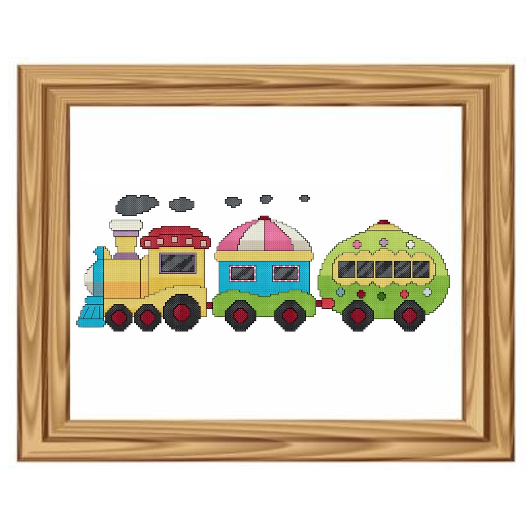 Train Cross Stitch Pattern - Digital File - Hoop Art, Embroidery ...