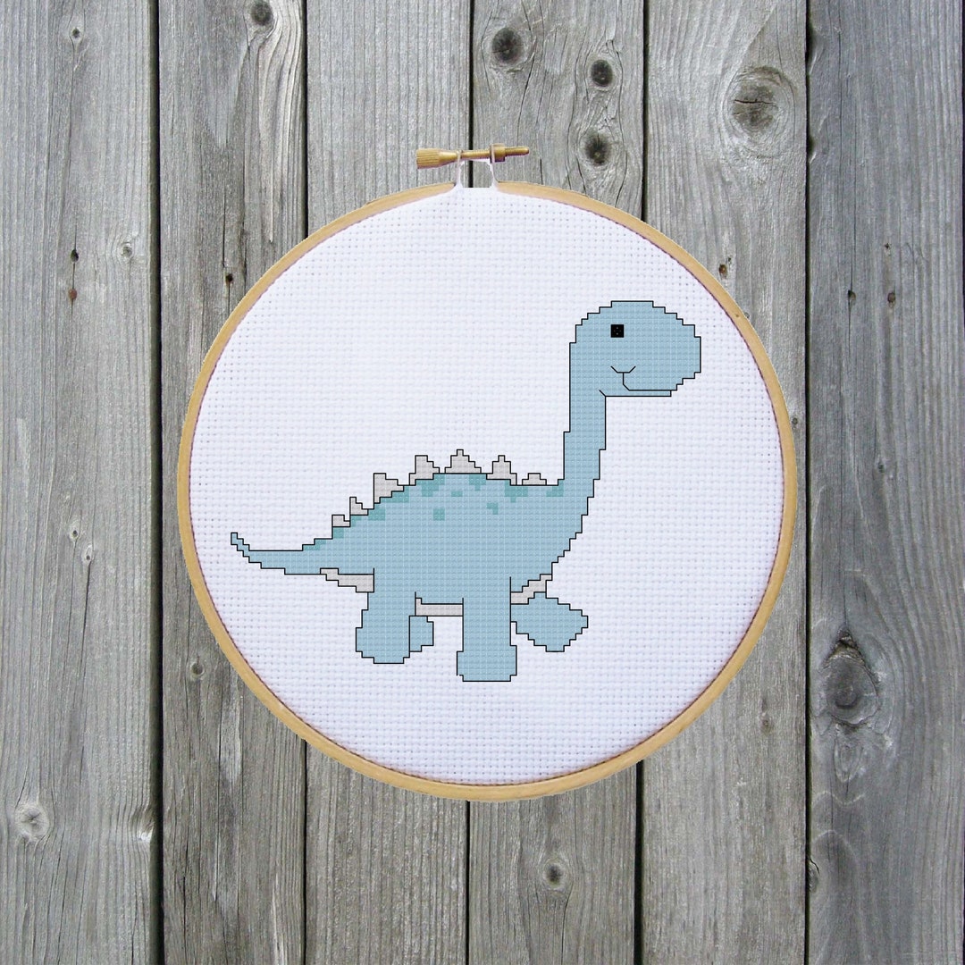 Cute Dinosaur Cross Stitch Pattern in Blue - Digital File/ Instant ...